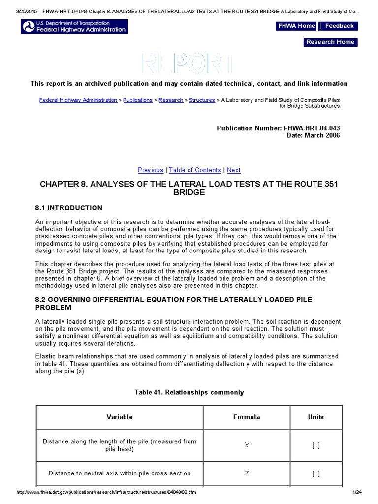 Chapter 8. Analyses of The Lateral Load Tests at The Route 351 Bridge ...