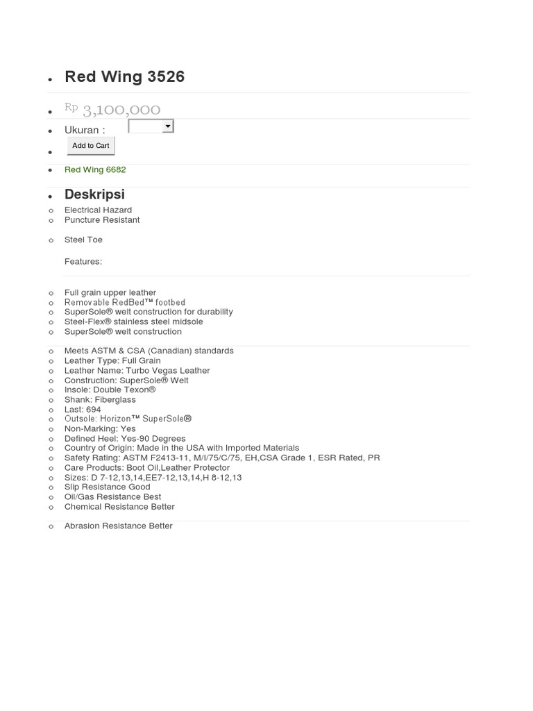Red Wing 3526: Deskripsi | PDF