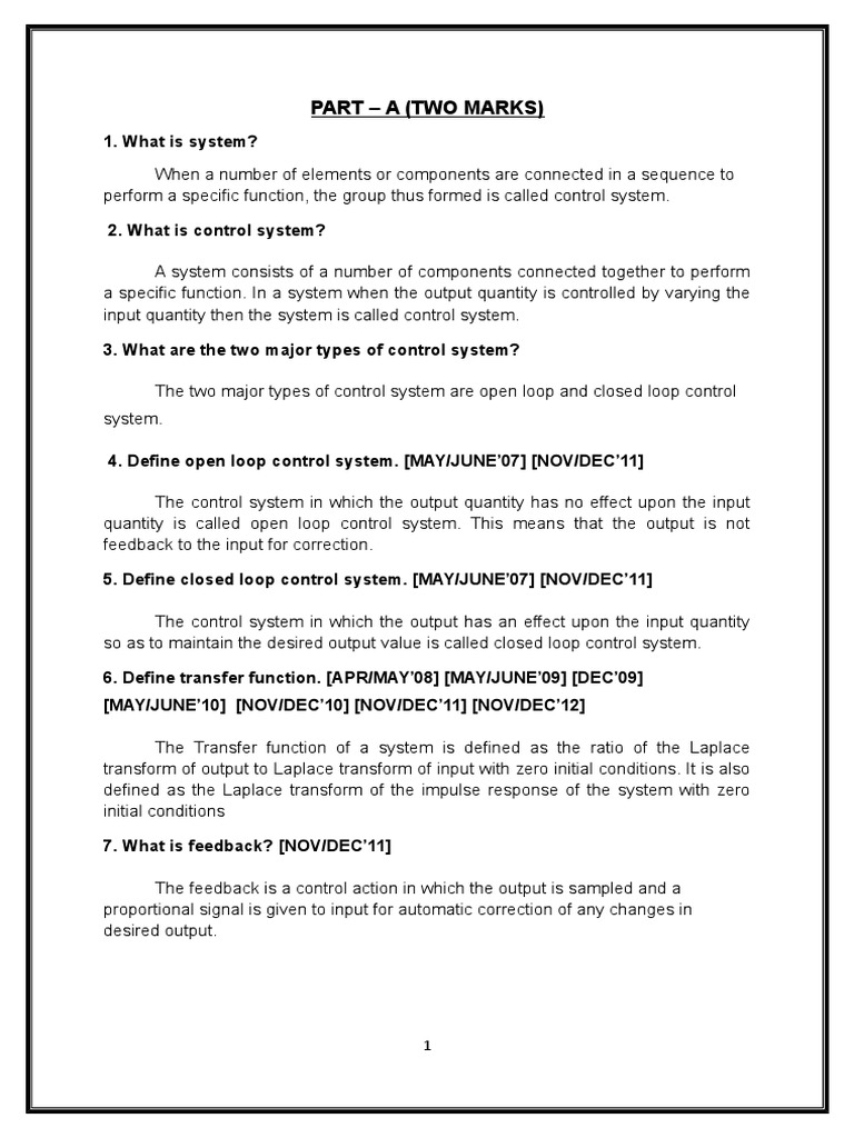Unit 1 | PDF | Control System | Control Theory