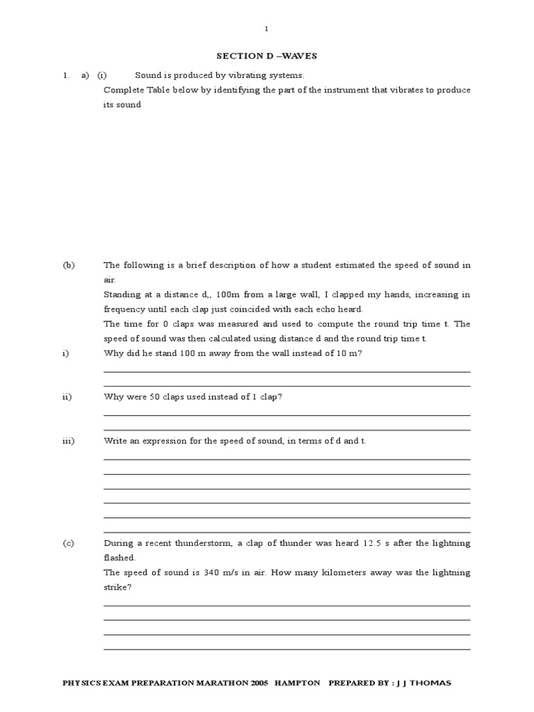 CSEC Section D Waves Past Paper Questions | PDF | Wavelength | Waves