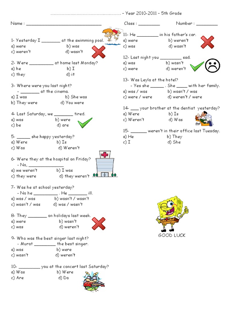 Was/Were Test for 5th Grade Students | PDF | Language Arts & Discipline