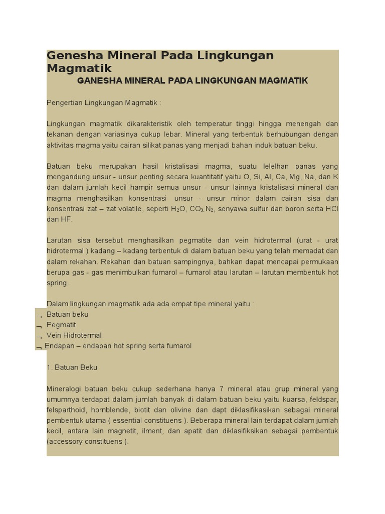Pembentukan Mineral Secara Magmatik Bahan | PDF