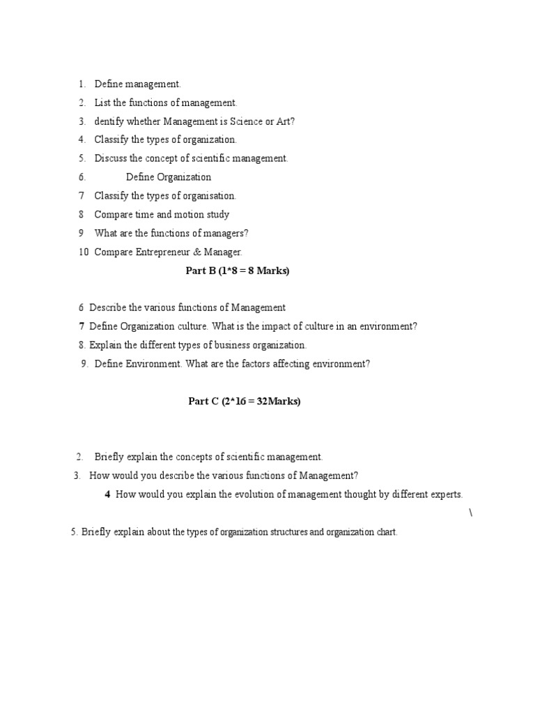 Part B (1 8 8 Marks) : The Types of Organization Structures and Organization Chart | PDF