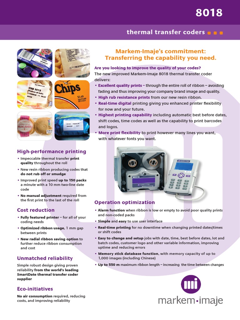 Markem-Imaje 8018 Datasheet | PDF | Printer (Computing) | Reliability Engineering