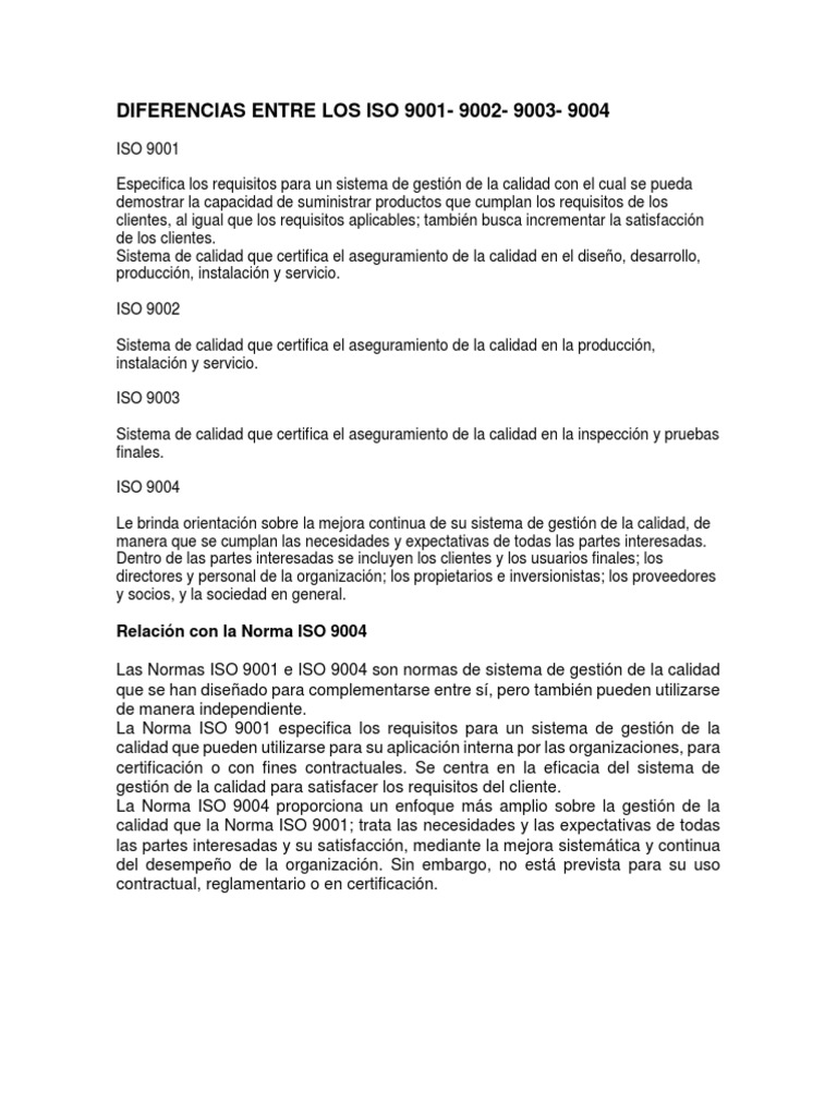 Diferencias Entre Las Iso 9001 9002 9003 | PDF | Gestión de la calidad ...