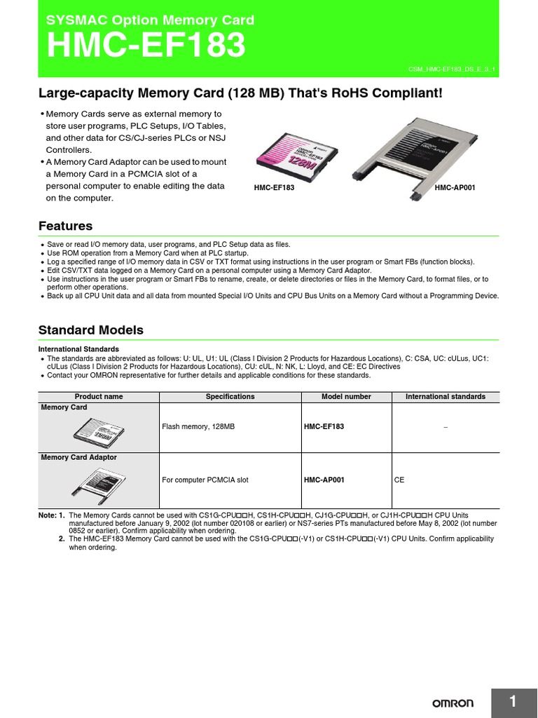 Omron-Hmc-Ef183 Ds e 3 1 csm1609 | PDF | Computer Data Storage ...