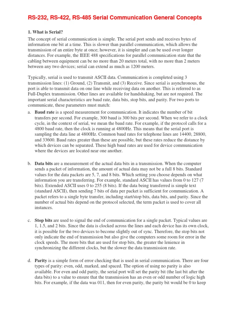 RS-232, RS-422, RS-485 Serial Communication General Concepts | PDF ...