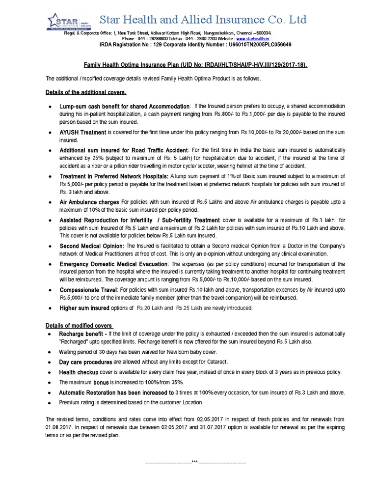 Star Health and Allied Insurance Co. LTD: IRDA Registration No: 129 ...
