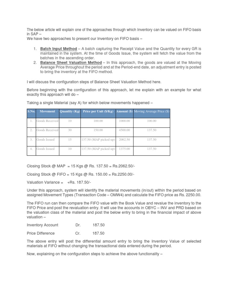 FIFO Basis in SAP | PDF | Valuation (Finance) | Inventory