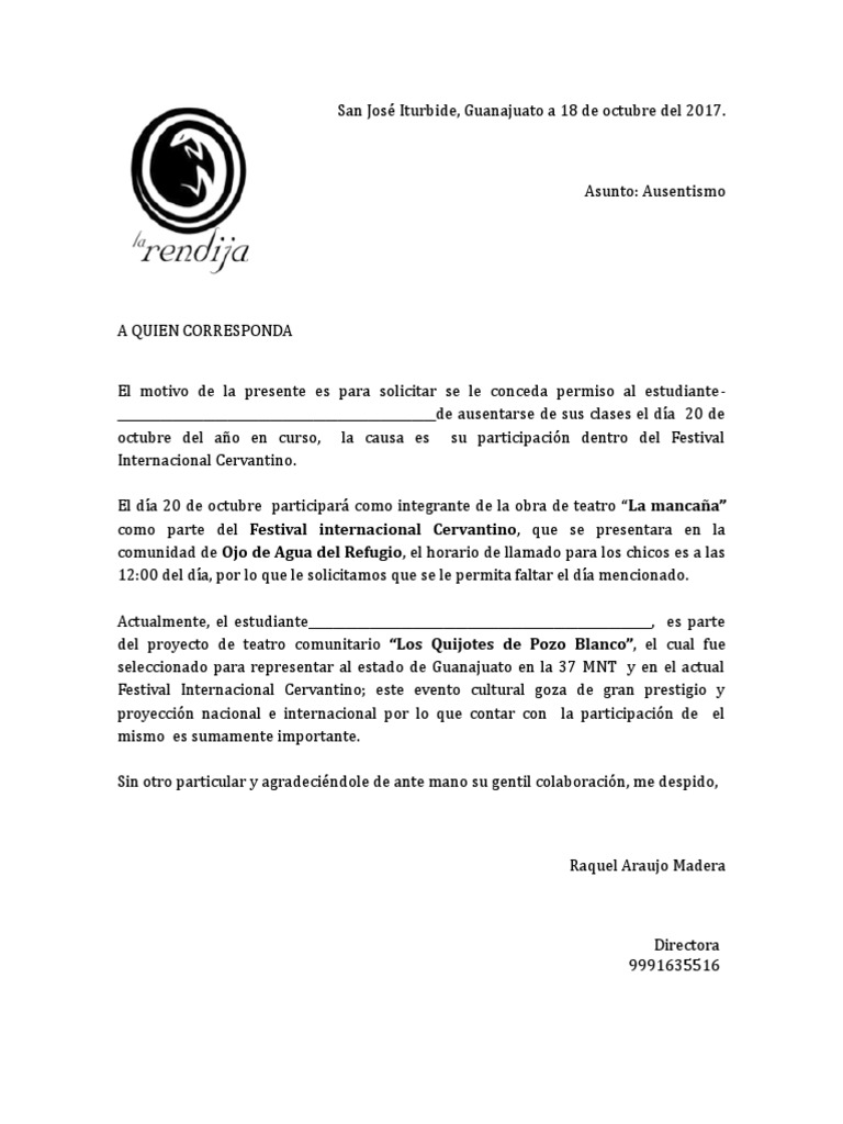 Ausentismo Carta | PDF