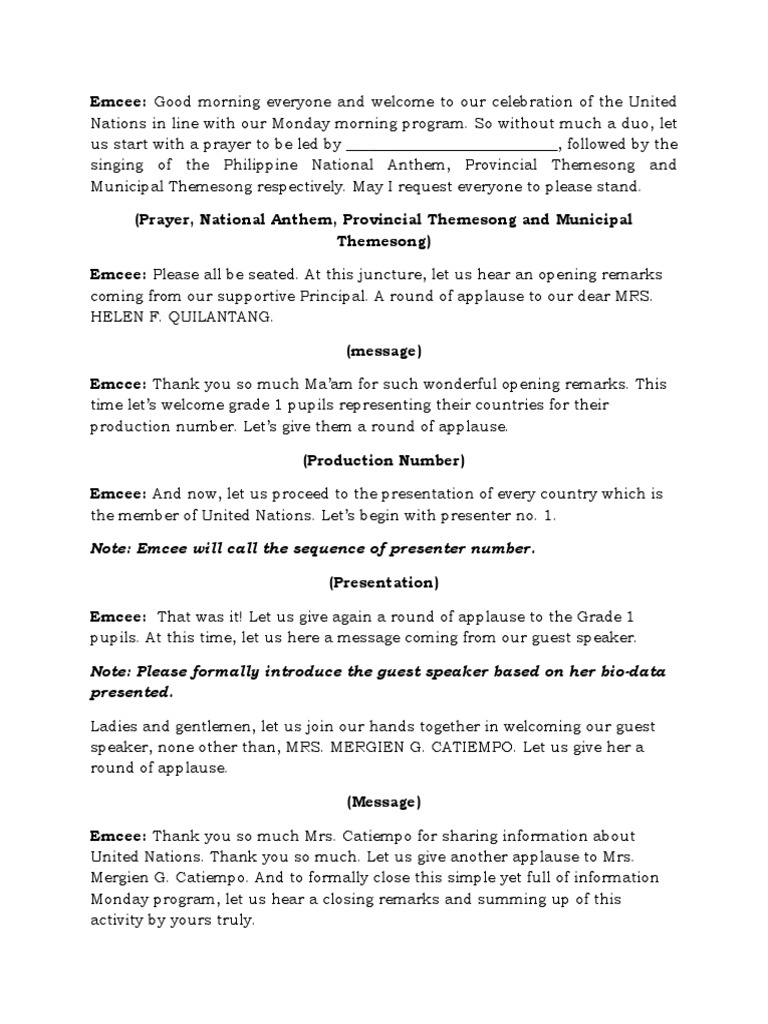 United Nations' Script | PDF