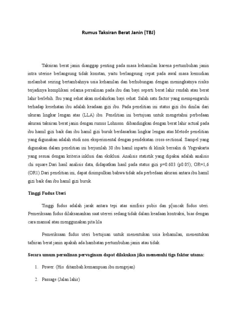 Rumus Taksiran Berat Janin dan Metode | PDF