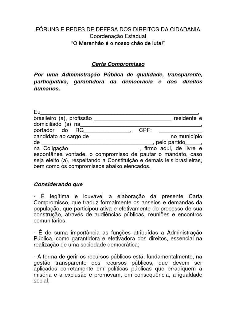Carta Compromisso | PDF | Administração pública | Democracia