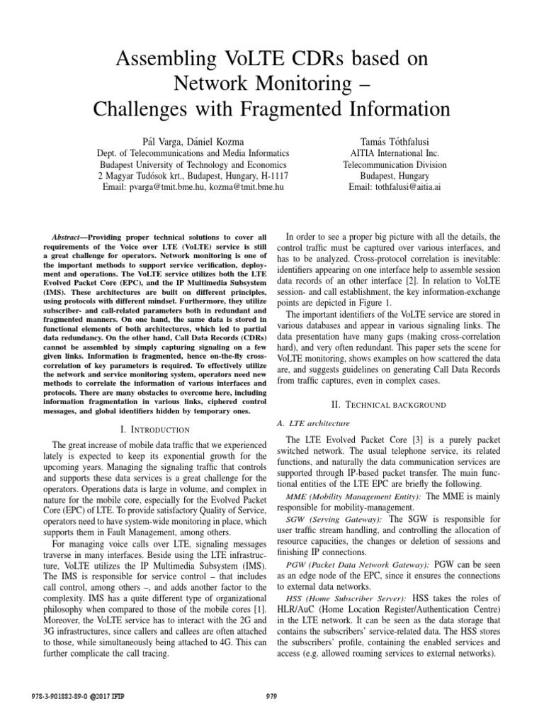 Assembling Volte CDRs For Network Monitoring | PDF | Ip Multimedia ...
