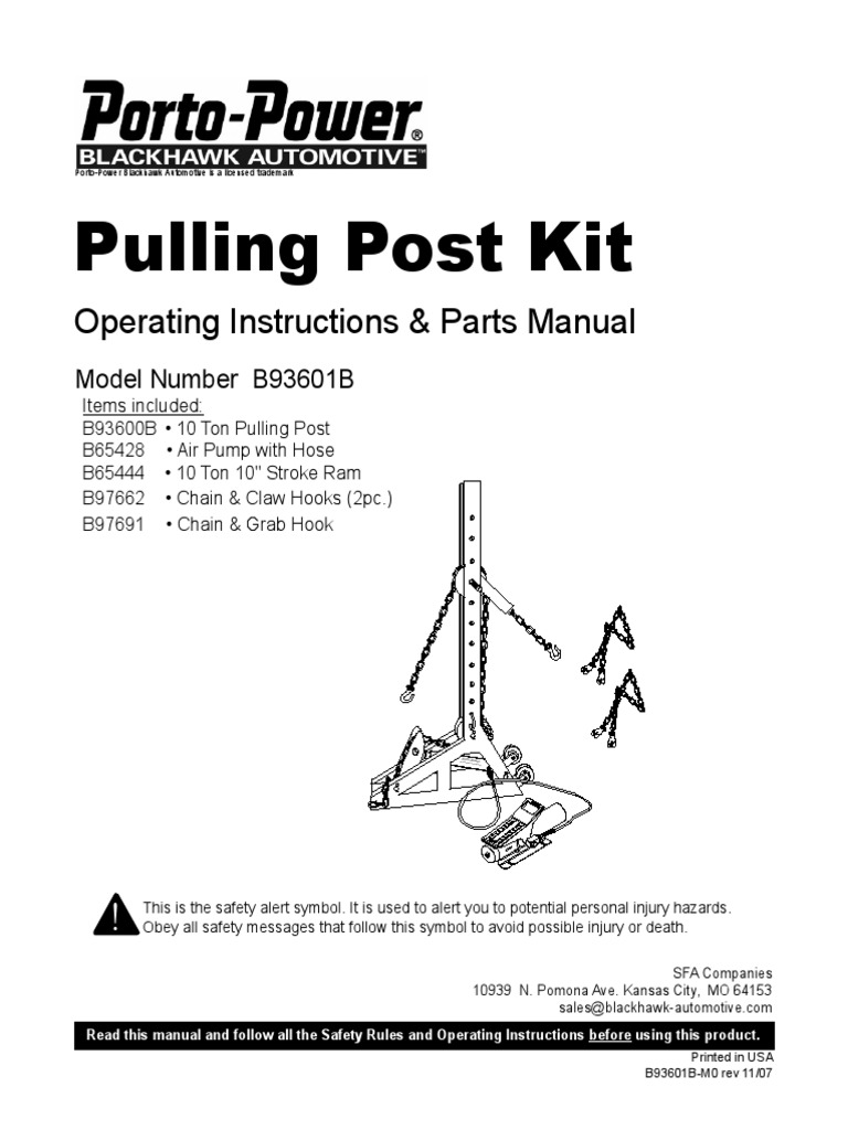 Porto-Power Blackhawk Automotive Pulling Post Kit Operating Instructions and Parts Manual | PDF ...