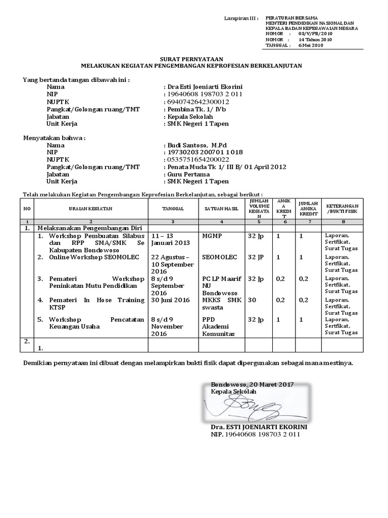 Surat Pernyataan PKB | PDF
