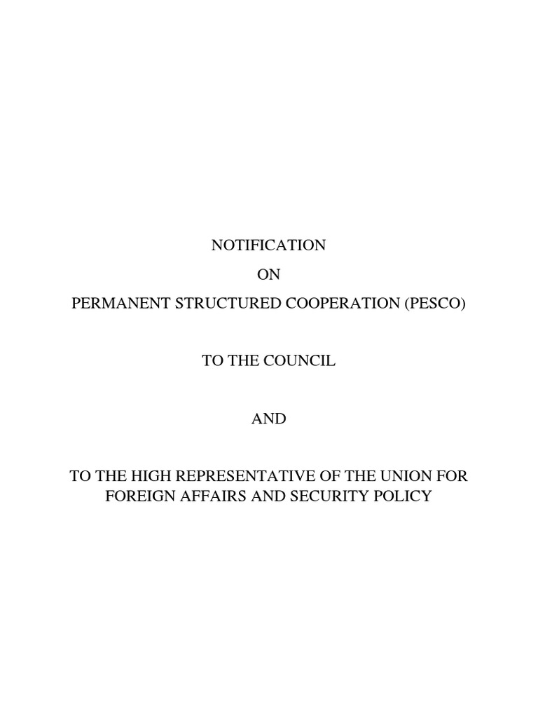 Notification ON Permanent Structured Cooperation (Pesco) | PDF | Member ...