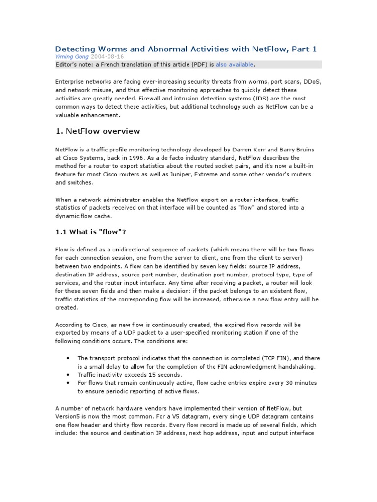 Detecting Worms And Abnormal Activities With Netflow Pdf