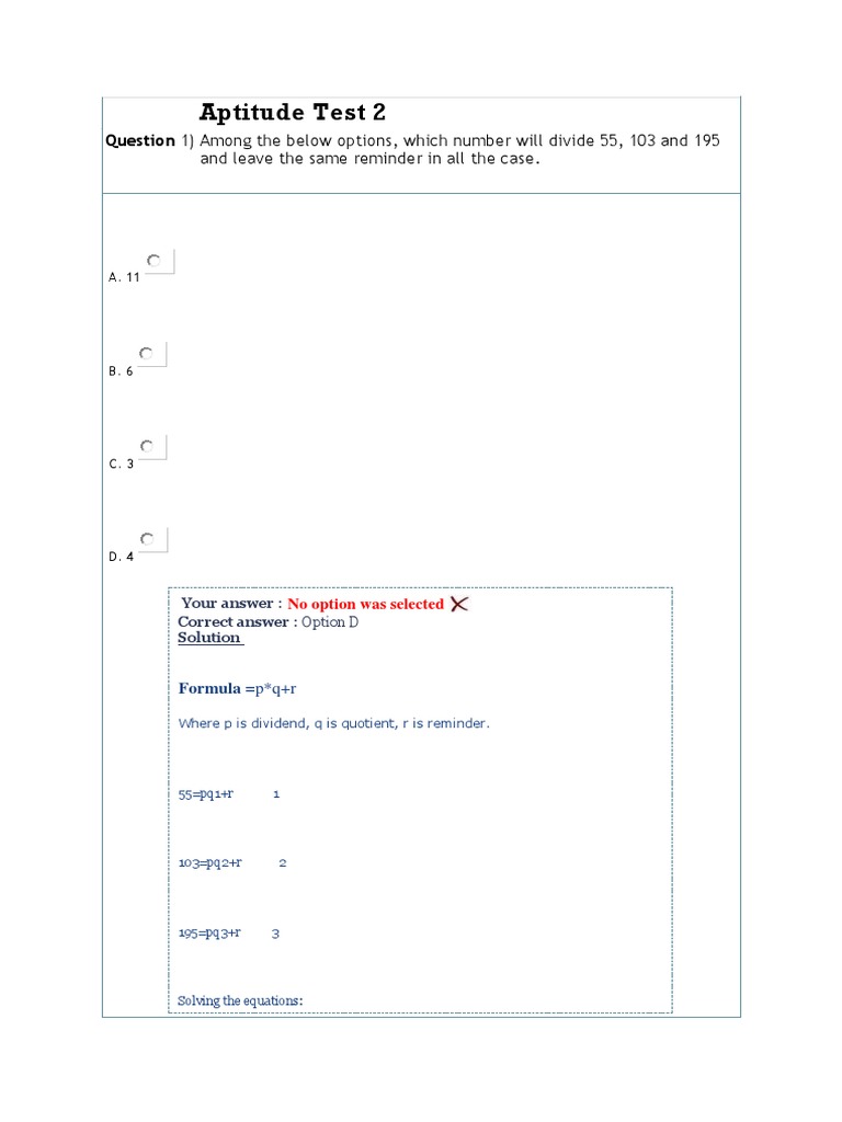 Aptitude Test 2 | PDF | Ratio | Equations