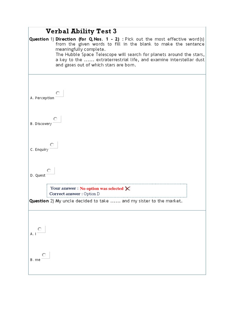 Verbal Ability Test 3 | PDF | Epistemology | Cognition