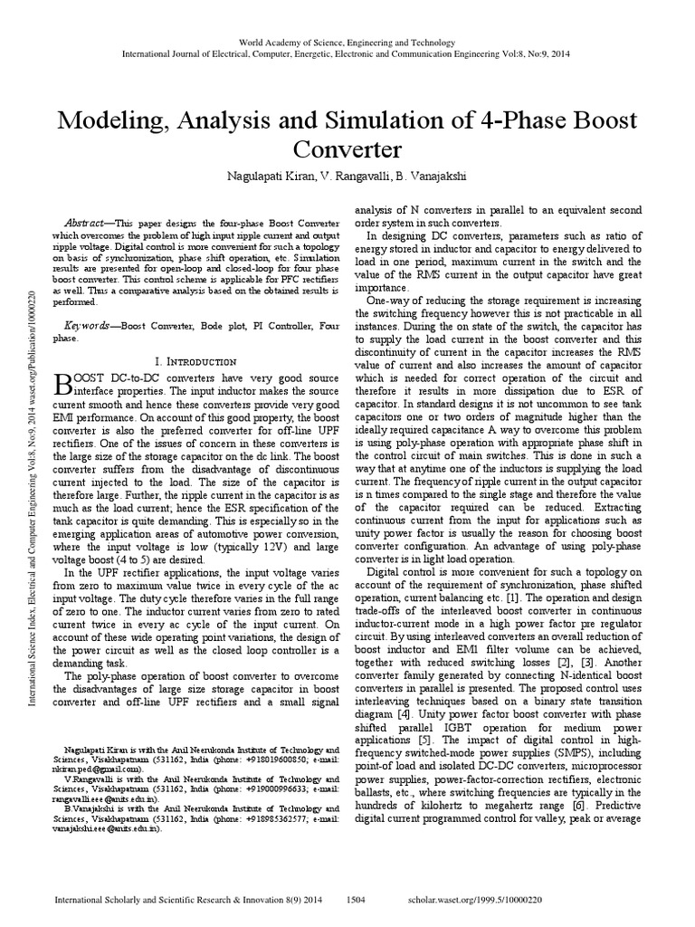 Modeling and analysis of 4-phase boost converter | PDF | Capacitor | Rectifier