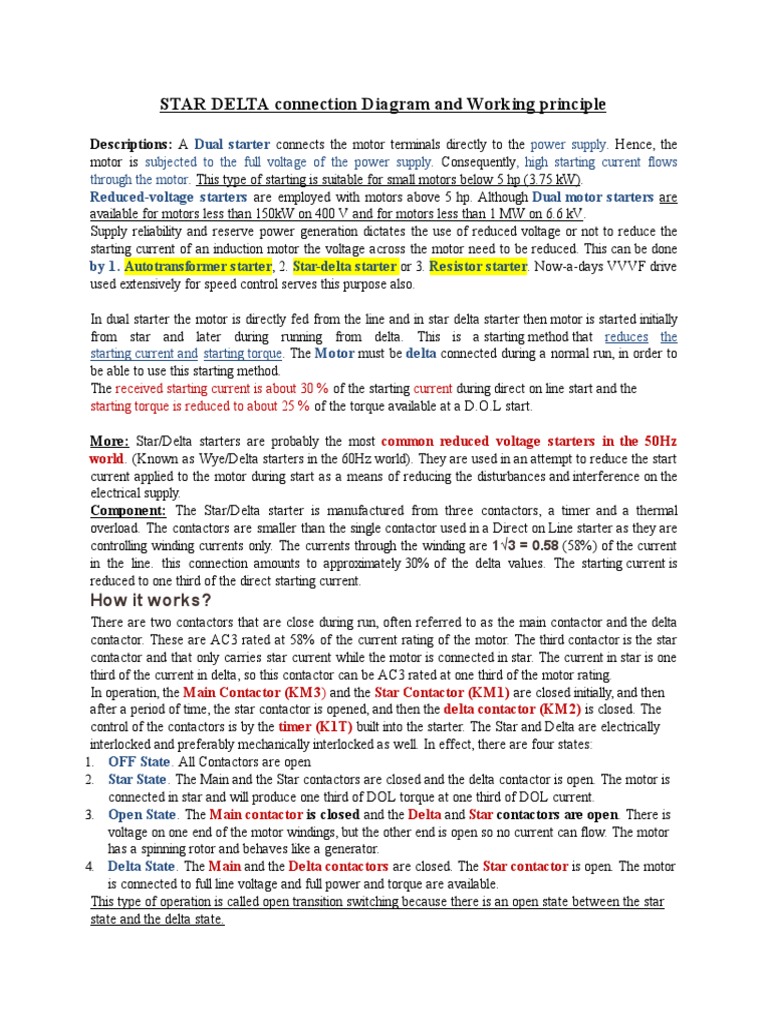 STAR DELTA Connection Diagram and Working Principle | PDF | Electric ...