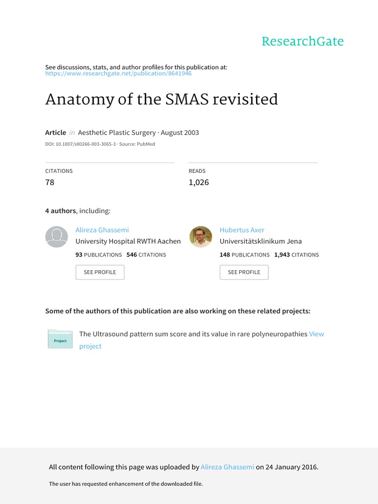 Anatomy of The SMAS Revisited: Aesthetic Plastic Surgery August 2003 ...