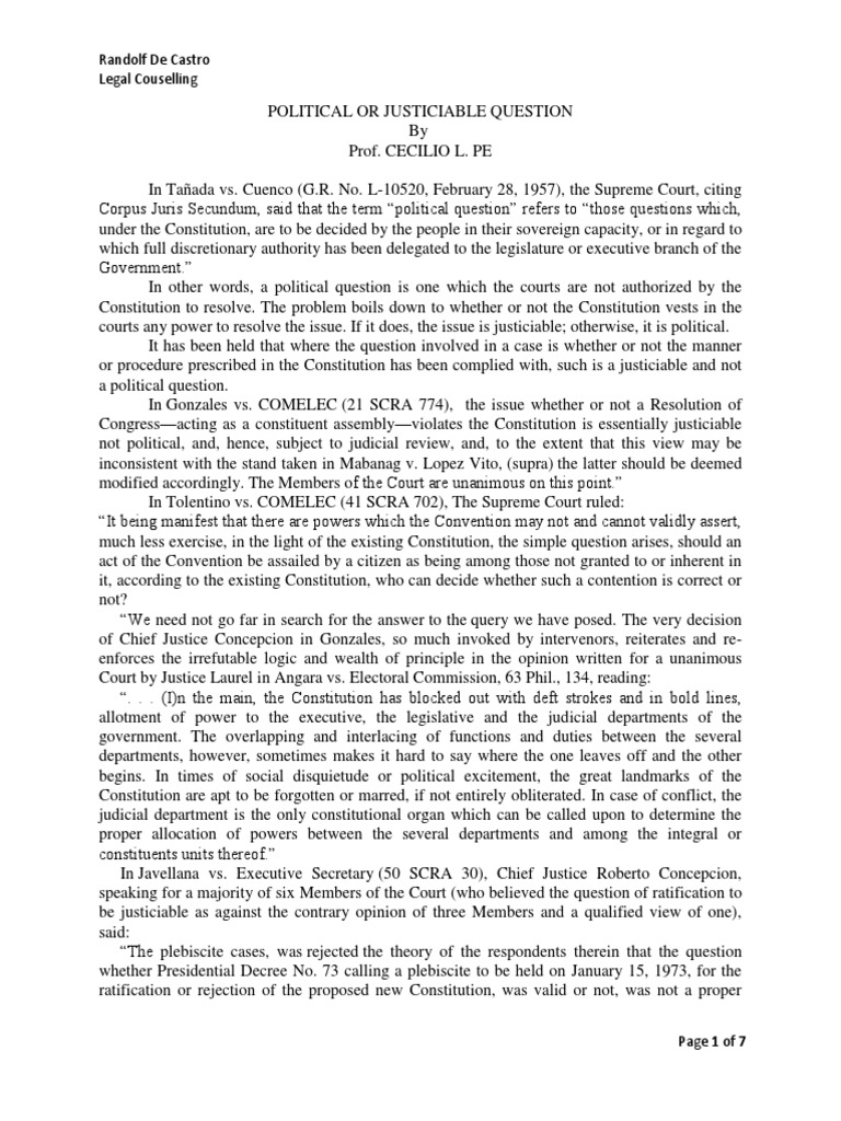 Justiciable or Political Question1 | PDF | Martial Law | Habeas Corpus