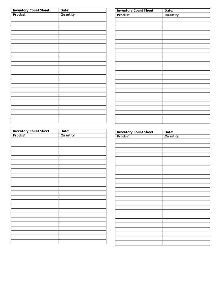 Inventory Count Sheet Date: Product Quantity Inventory Count Sheet Date ...