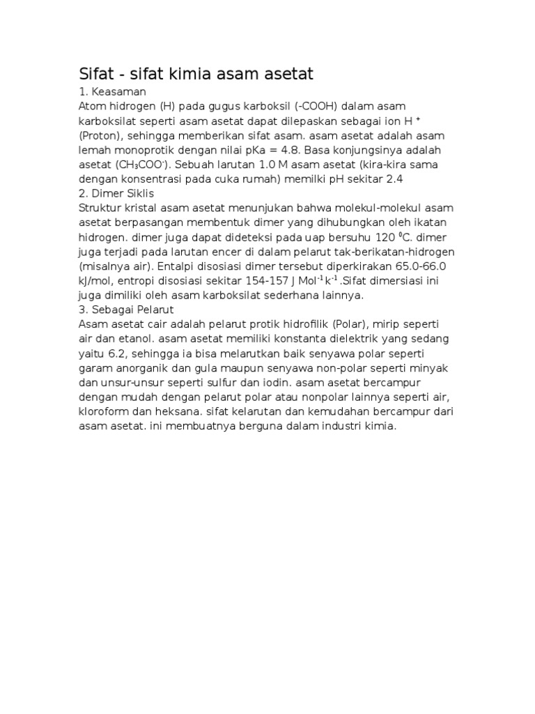 Sifat Kimia Asam Asetat | PDF