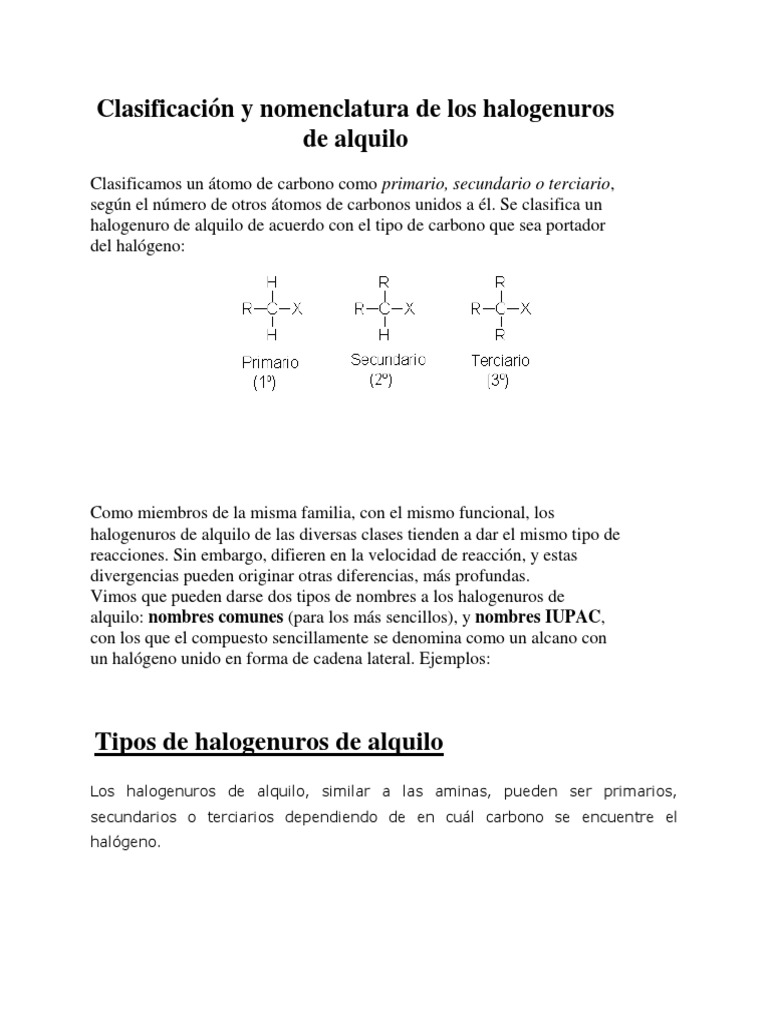 Clasificación y Nomenclatura de Los Halogenuros de Alquilo | PDF