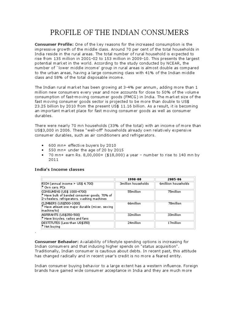 Profile of The Indian Consumers 1 | PDF | Final Good | Income