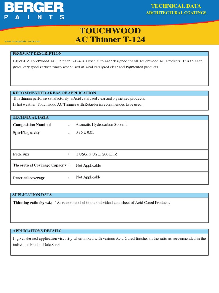 Touchwood AC Thinner T-124 | PDF | Paint | Materials