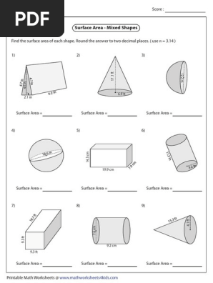 Surface Area Math Worksheets
