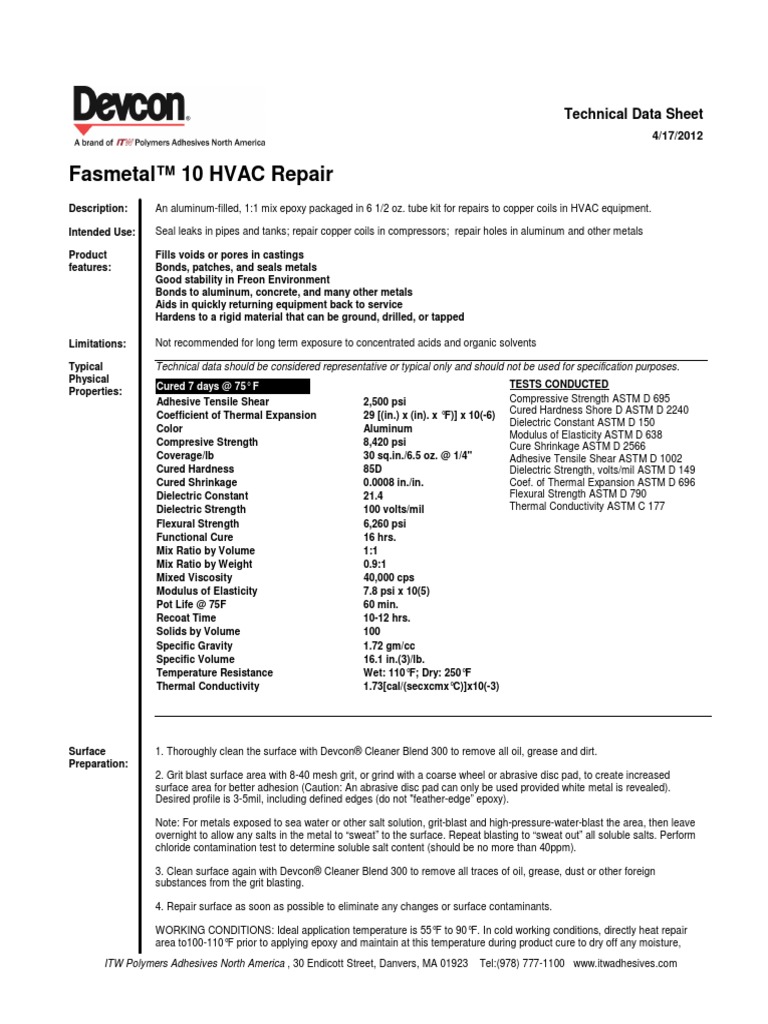 DEVCON® Fasmetal 10 HVAC Repair (Special F)--- | PDF | Epoxy | Sodium ...