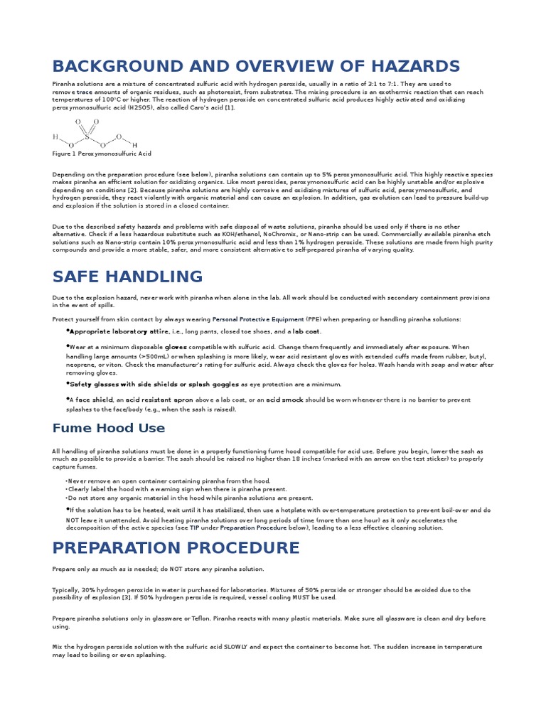 Piranha Solution: Preparation and Safety | PDF | Hydrogen Peroxide ...