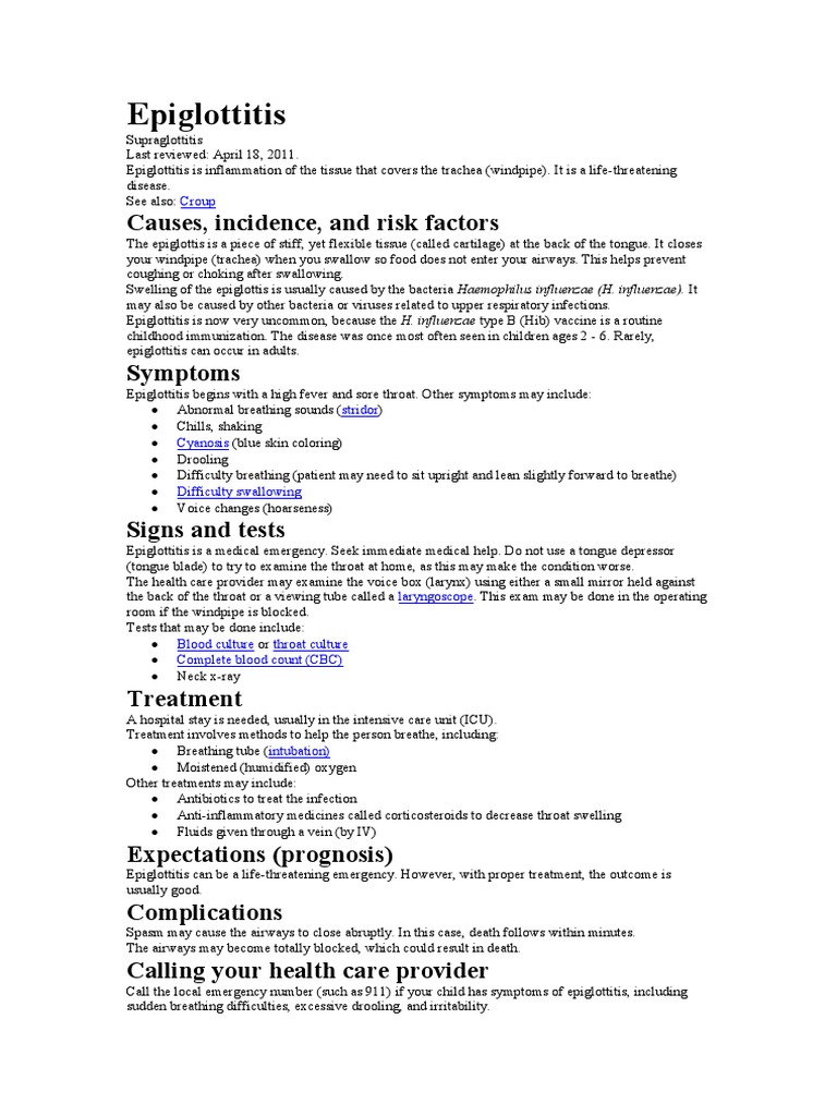 Epiglottitis: Causes, Incidence, and Risk Factors | PDF ...