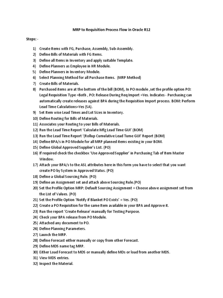 MRP to Requisition Process Flow in Oracle R12 | PDF | Invoice | Receipt