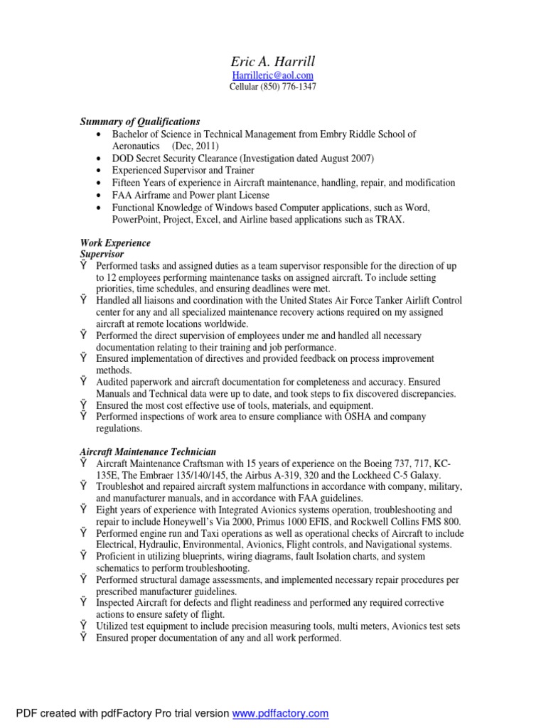Eric A. Harrill: Summary of Qualifications | PDF | United States Air ...