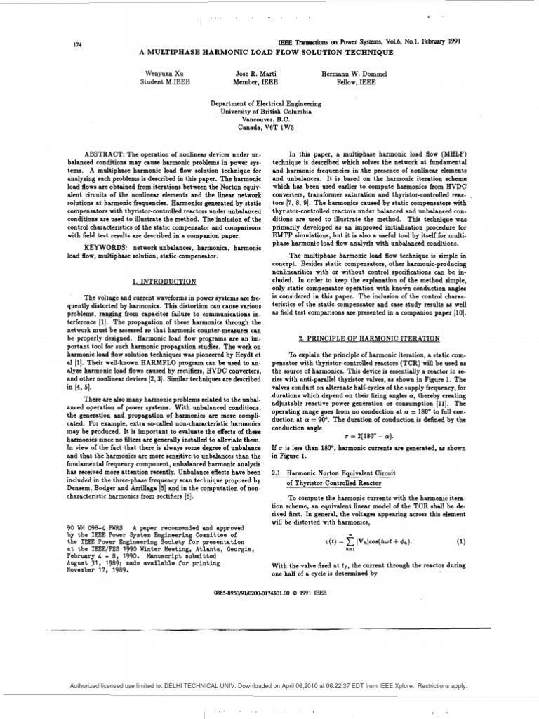 A Multi Phase Harmonic Load Flow Solution Technique | PDF | Electrical ...