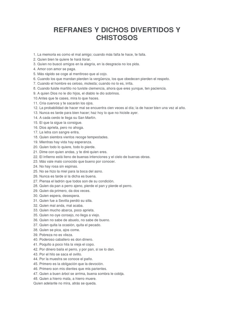 Refranes y Dichos Chistosos Españoles | PDF | Alimentos