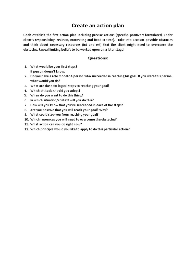 Create An Action Plan: Questions | PDF