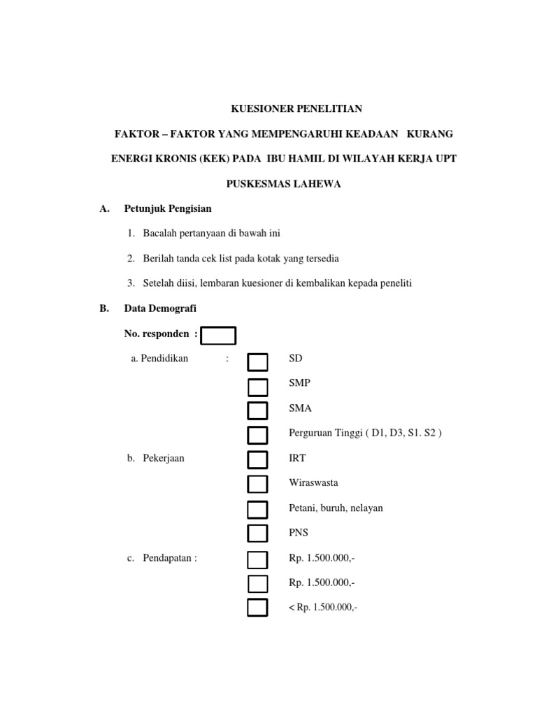 Kuesioner Penelitian Proposal | PDF | Ilmu Sosial