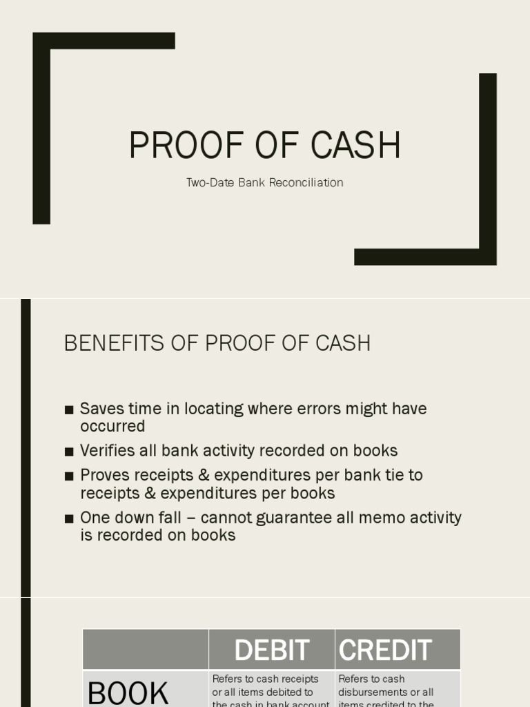 Proof Of Cash: Two-Date Bank Reconciliation