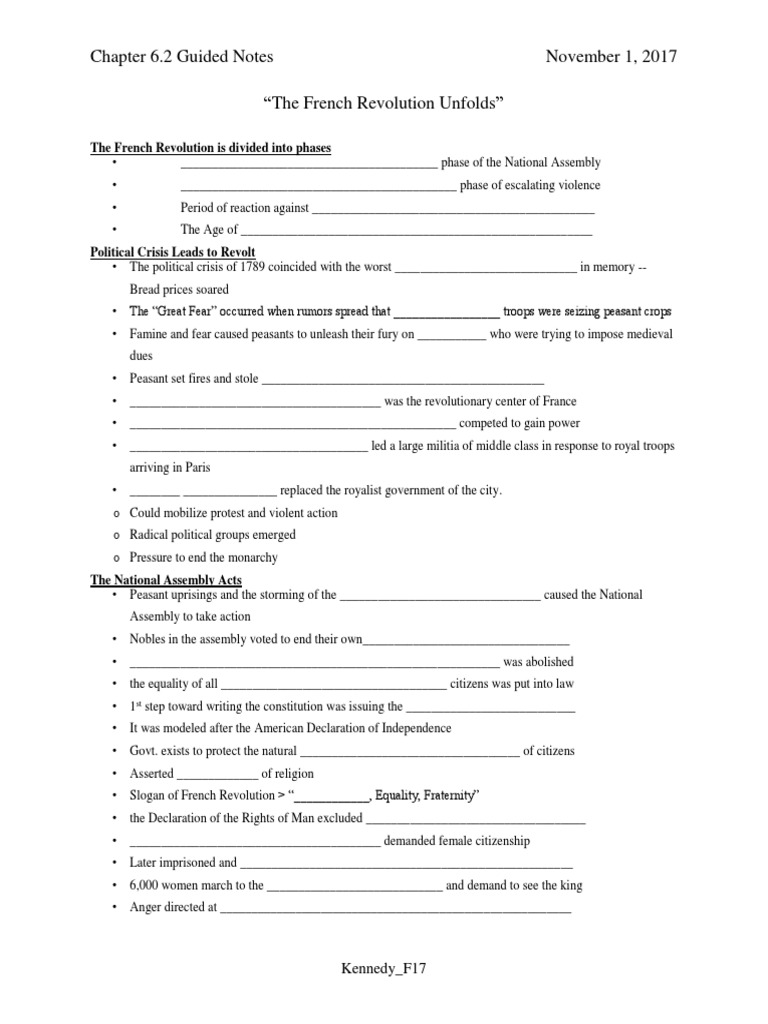 Chapter 6.2 Guided Notes November 1, 2017 "The French Revolution ...
