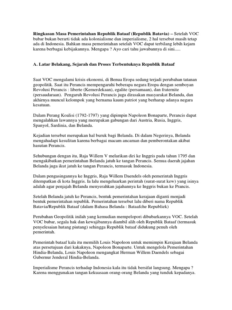 Ringkasan Masa Pemerintahan Republik Bataaf | PDF