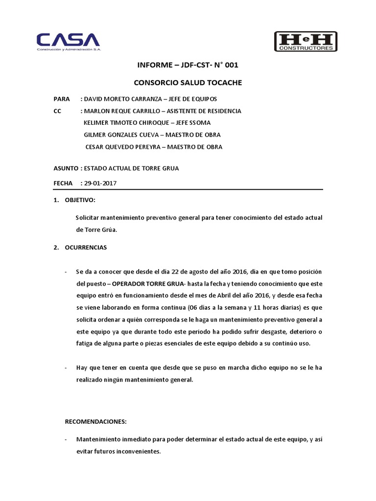 Informe Torre Grua | PDF