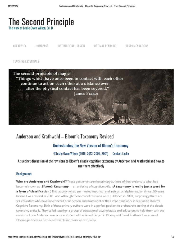 Anderson and Krathwohl - Bloom's Taxonomy Revised - The Second Principle | PDF | Metacognition ...