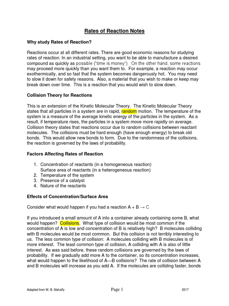 1 Rates of Reaction Notes | PDF | Catalysis | Reaction Rate