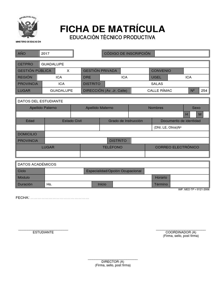 Ficha de Matricula | PDF | Educación avanzada | Business